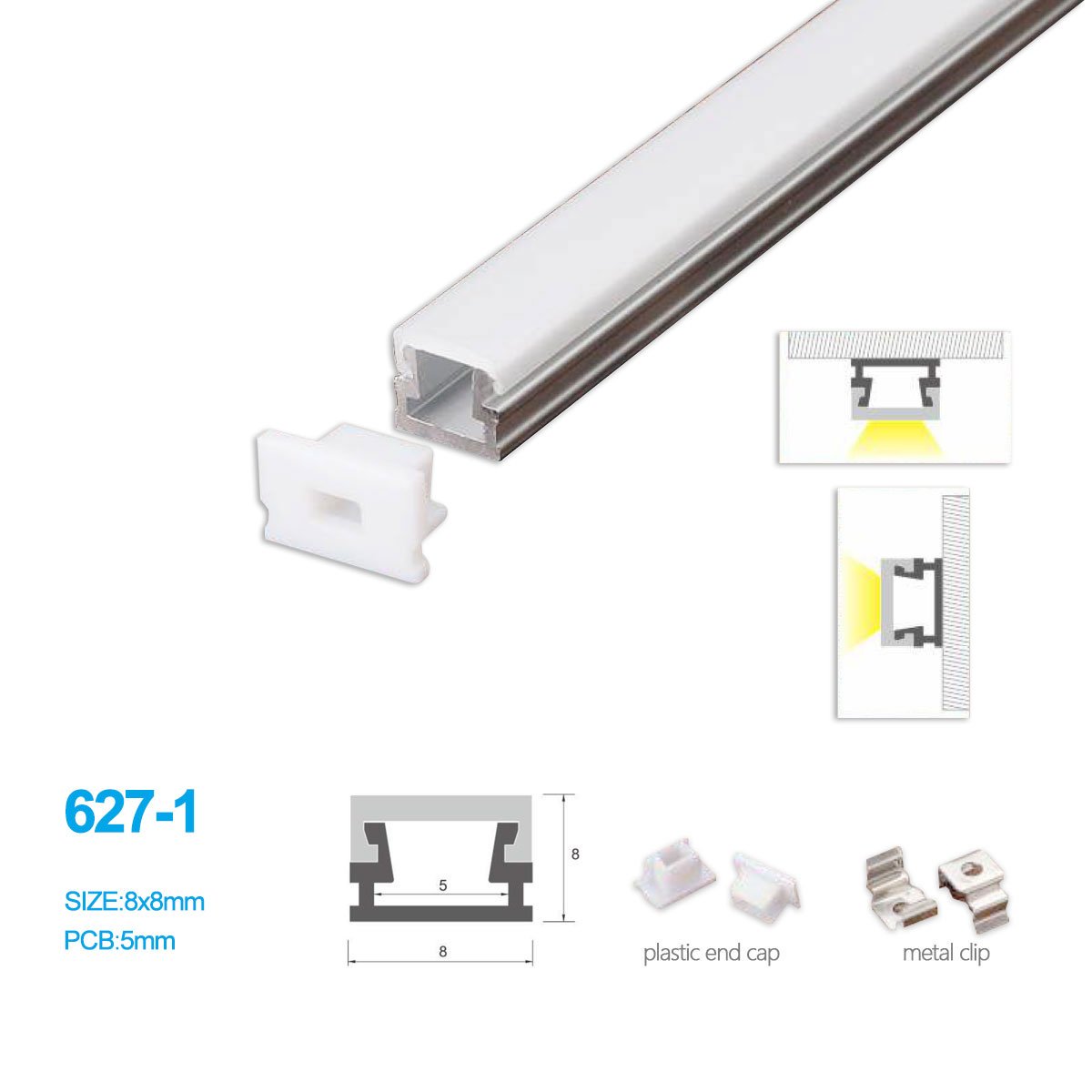 5/10/25/50 Pack 8MM*8MM LED Aluminum Profile with Flat Milky White Cov ...